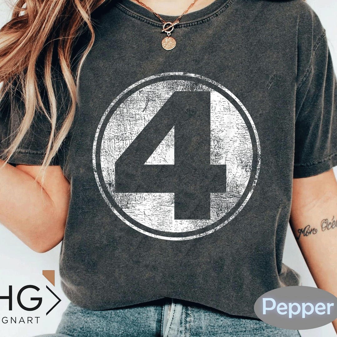 Marvel Fantastic Four Shirt, Classic Number 4 Distressed Logo Design ...