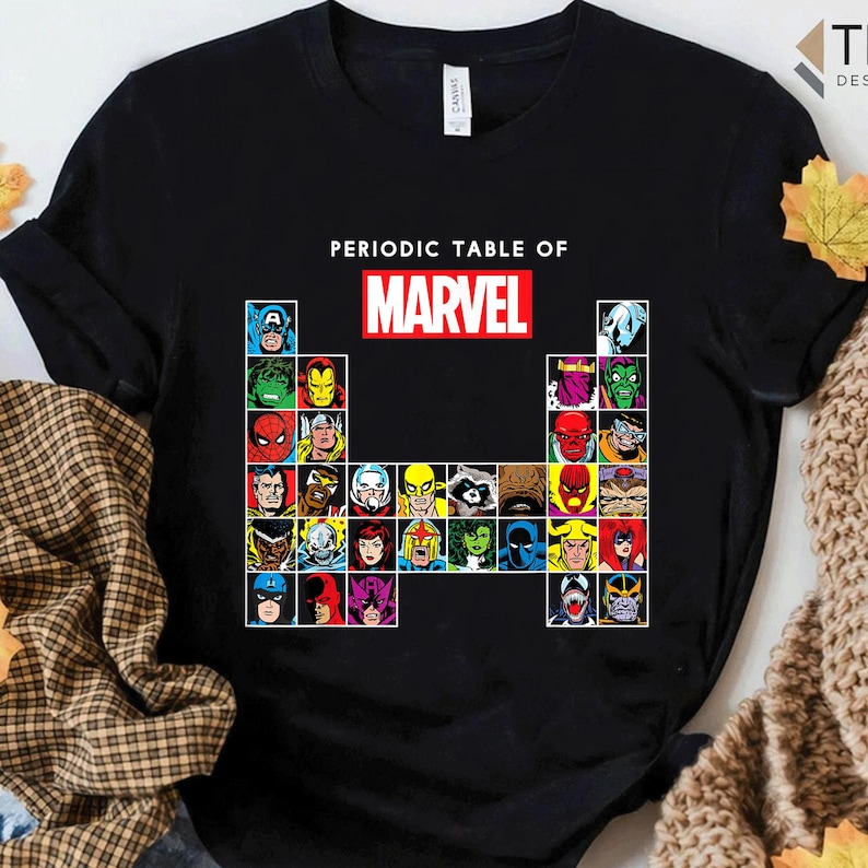 Marvel Periodic Table of Heroes & Villains Retro 80s T-shirt, Vintage ...