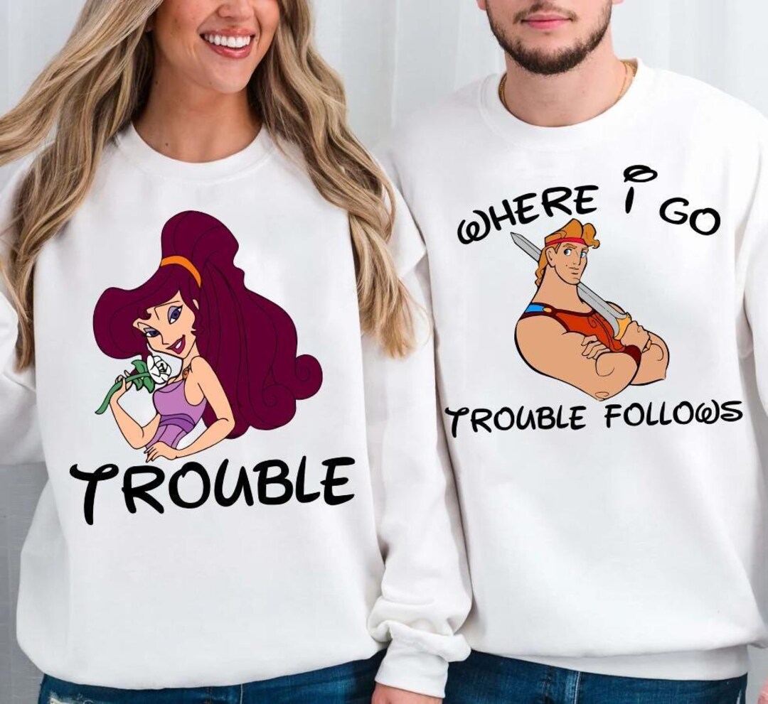 Disney Hercules and Megara Where I Go Trouble Follows Shirt, Disney ...