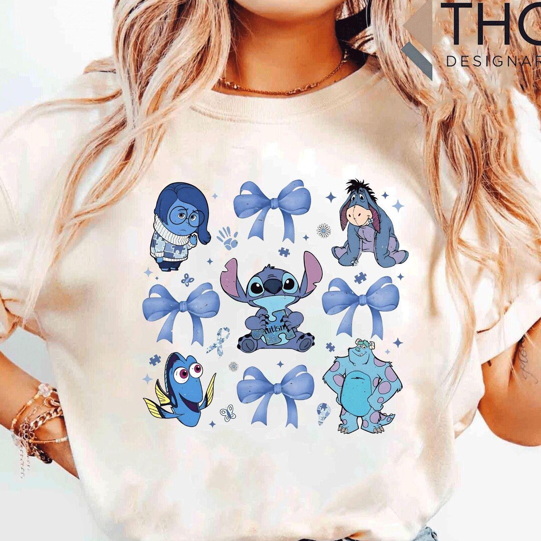 Coquette Bows in April We Wear Blue Disney Autism Awareness Shirt ...