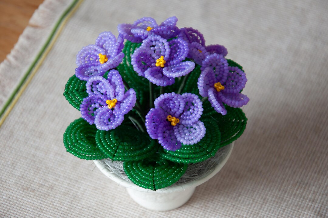 Beaded Violet/ Handmade Decorative Flowers/ French Beading - Etsy