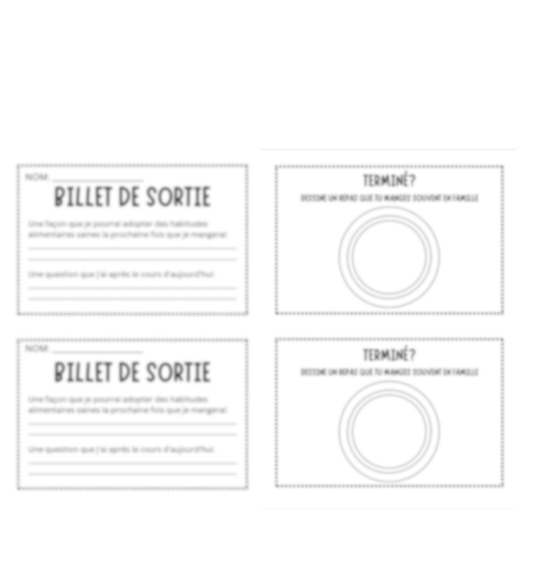 Alimentation Saine: Billet De Sortie - 4e Année - Etsy