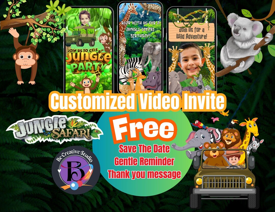 Jungle Safari/animal Video Invitation With Free Save the Date/reminder ...