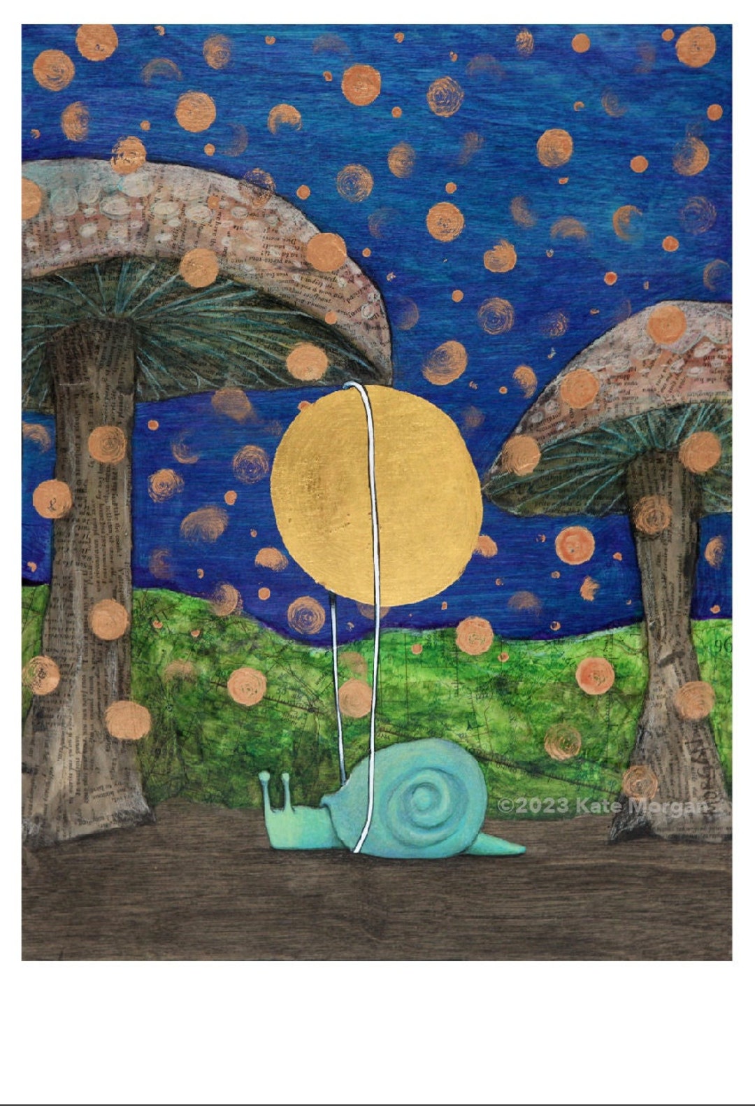 Firefly, Snail and Mushroom Art Print, Colorful Whimsical Animal ...