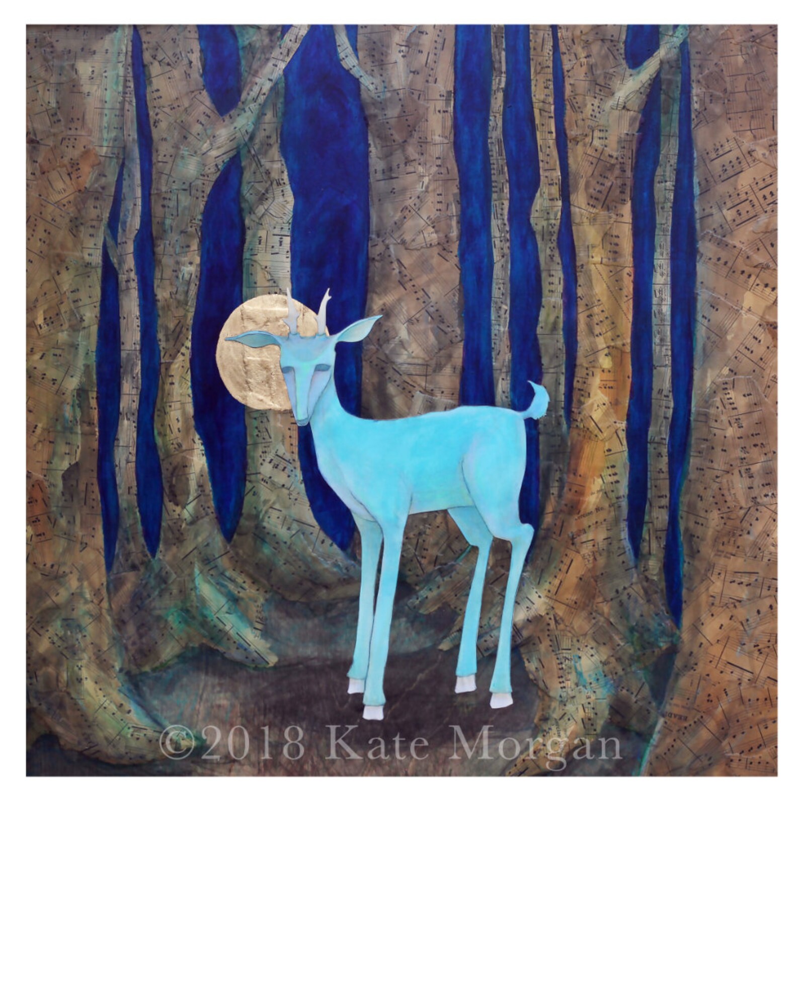 Young Aqua Deer Standing in an Enchanted Musical Forest Fine Art Print ...
