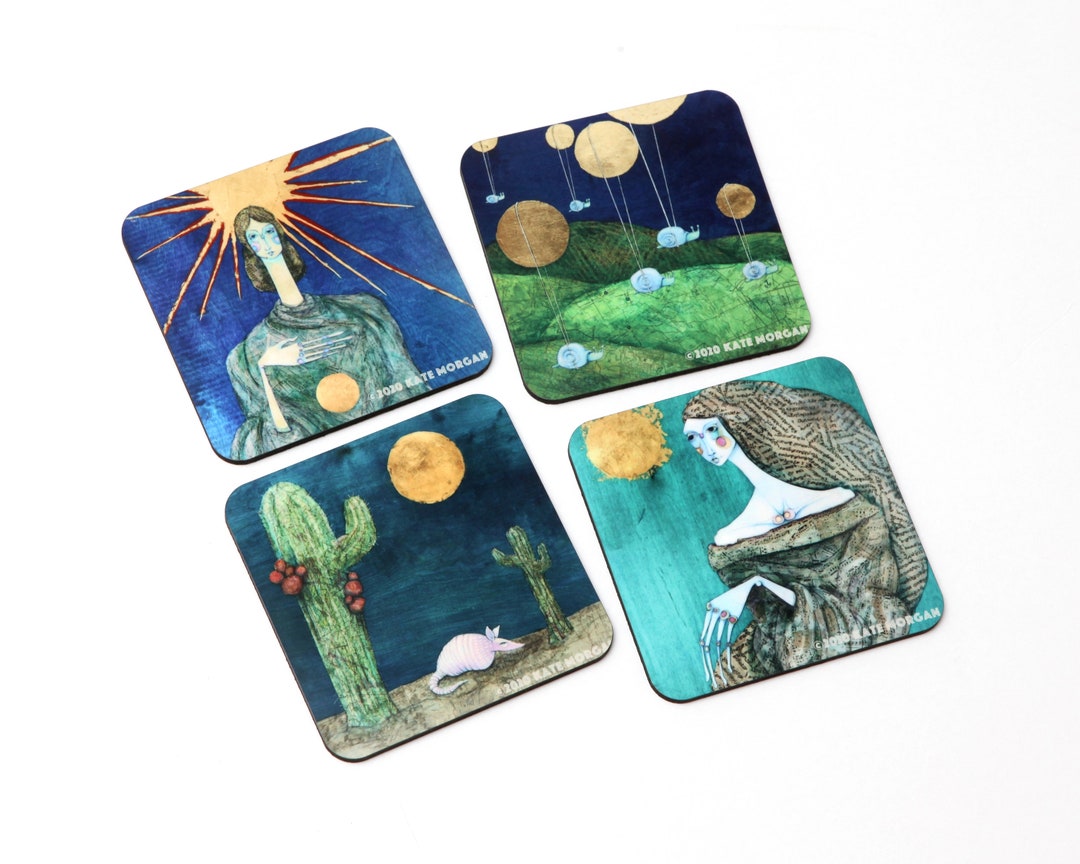 Set of 4 Four Inch Assorted Cork Bottom Coasters Featuring a Snail ...