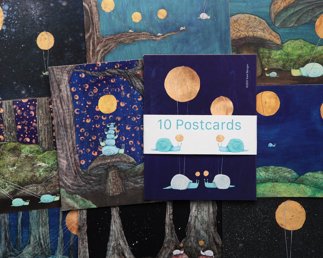 Set of 10 Assorted Snail Post Cards, Whimsical Animal Stationary Set ...