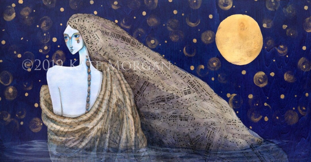 Mythological Mermaid Goddess Priestess Sea Queen Under a Night Sky With ...