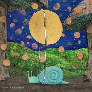 Firefly, Snail and Mushroom Art Print, Colorful Whimsical Animal ...