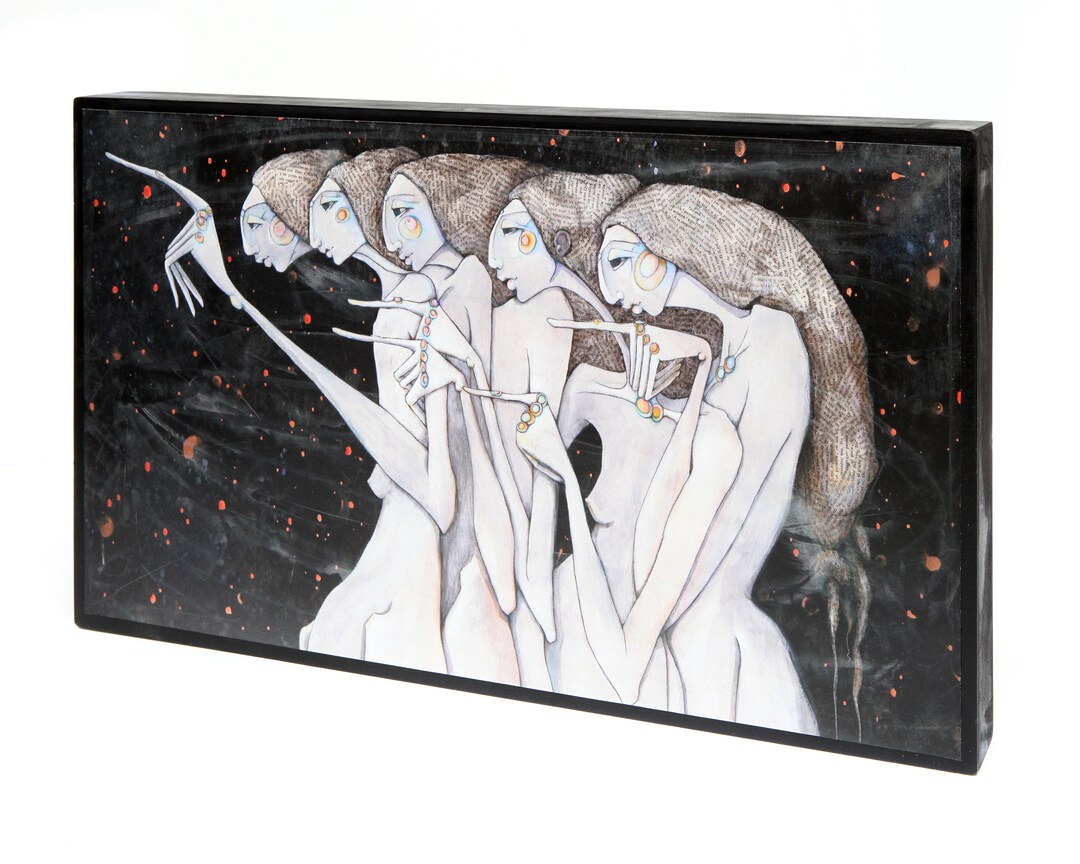 Stylized Gothic Multi Figures Mounted, Contemporary Frameless Art Print ...
