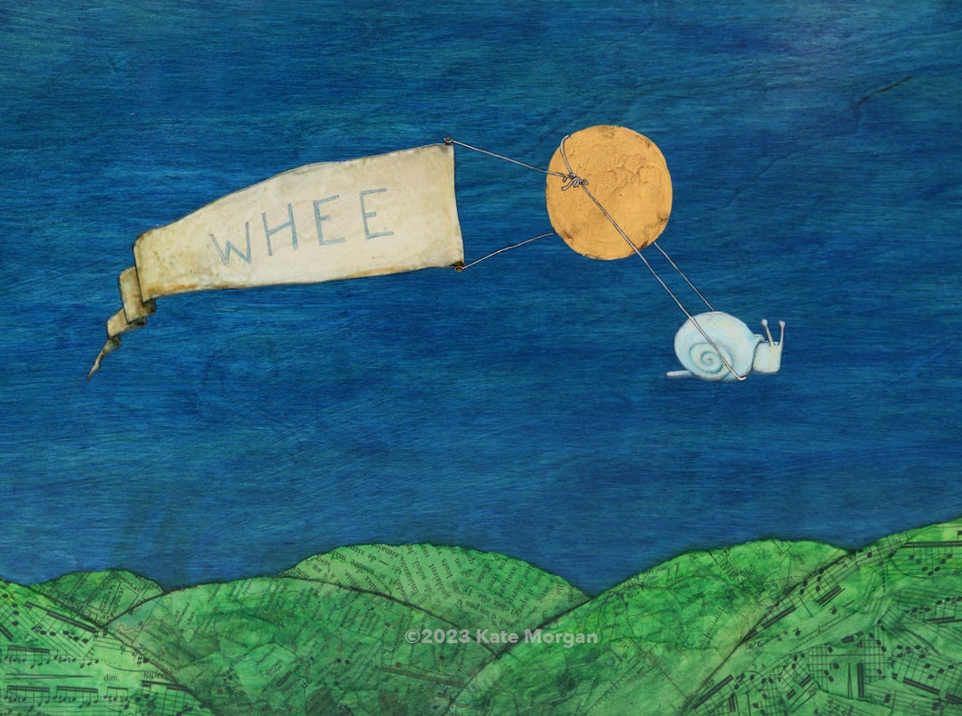 Colorful Adventurous Flying "whee" Snail Illustration Art Print, Wall ...