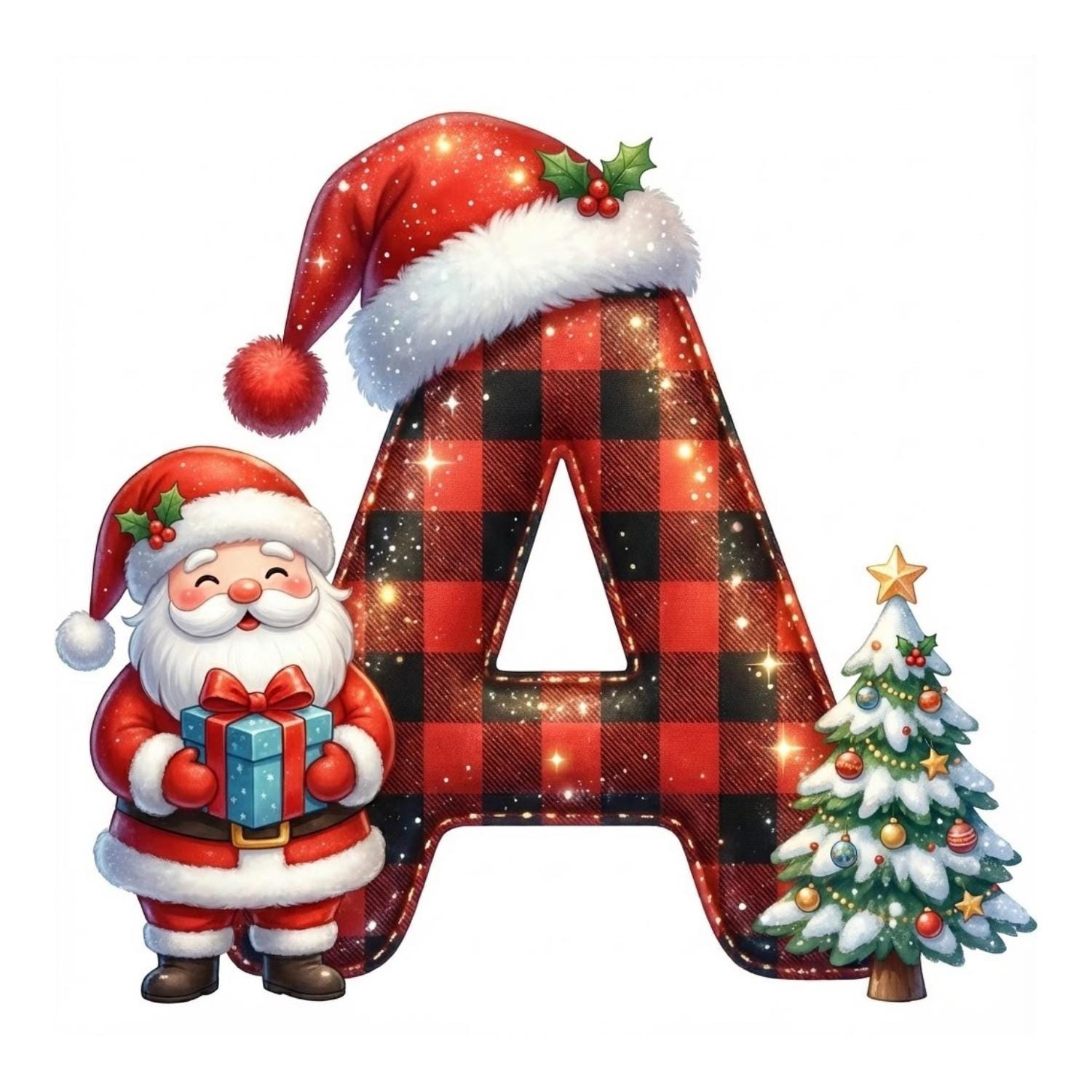 Christmas Alphabet Letter Clipart – Festive Letter PNG Bundle – Santa ...