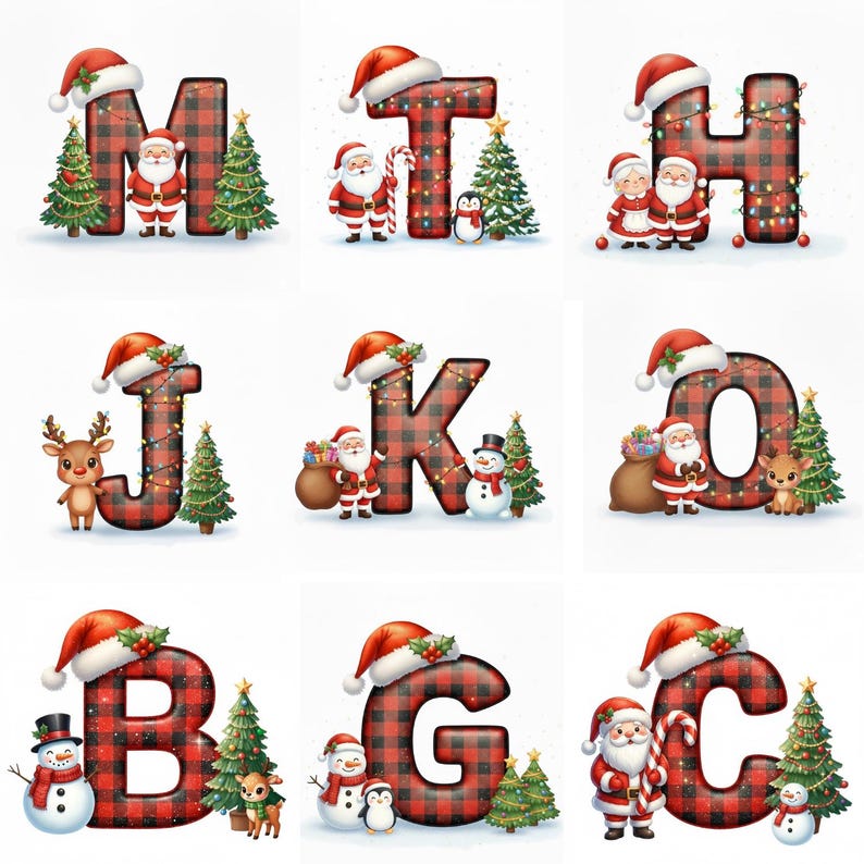 Christmas Alphabet Letter Clipart – Festive Letter PNG Bundle – Santa ...