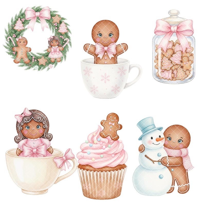 Pink Gingerbread Clipart: Christmas PNG Bundle (32 Files) - Etsy