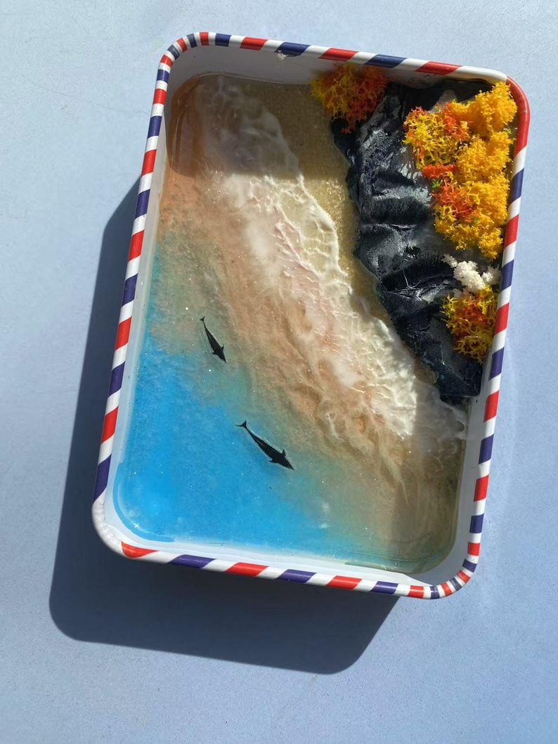 Miniature Resin Art, Ocean Art, Resin Miniature Sea, Beach Art, Coastal ...
