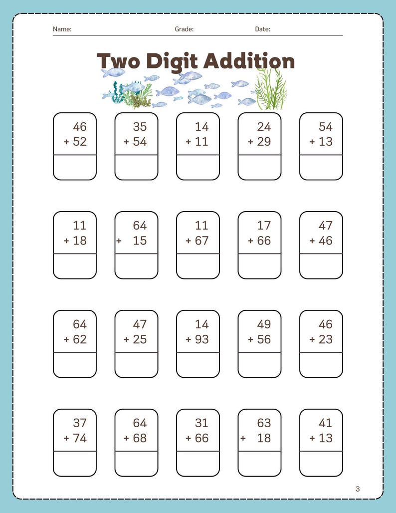 Two Digit Addition Worksheets, Math, Homeschool - Etsy