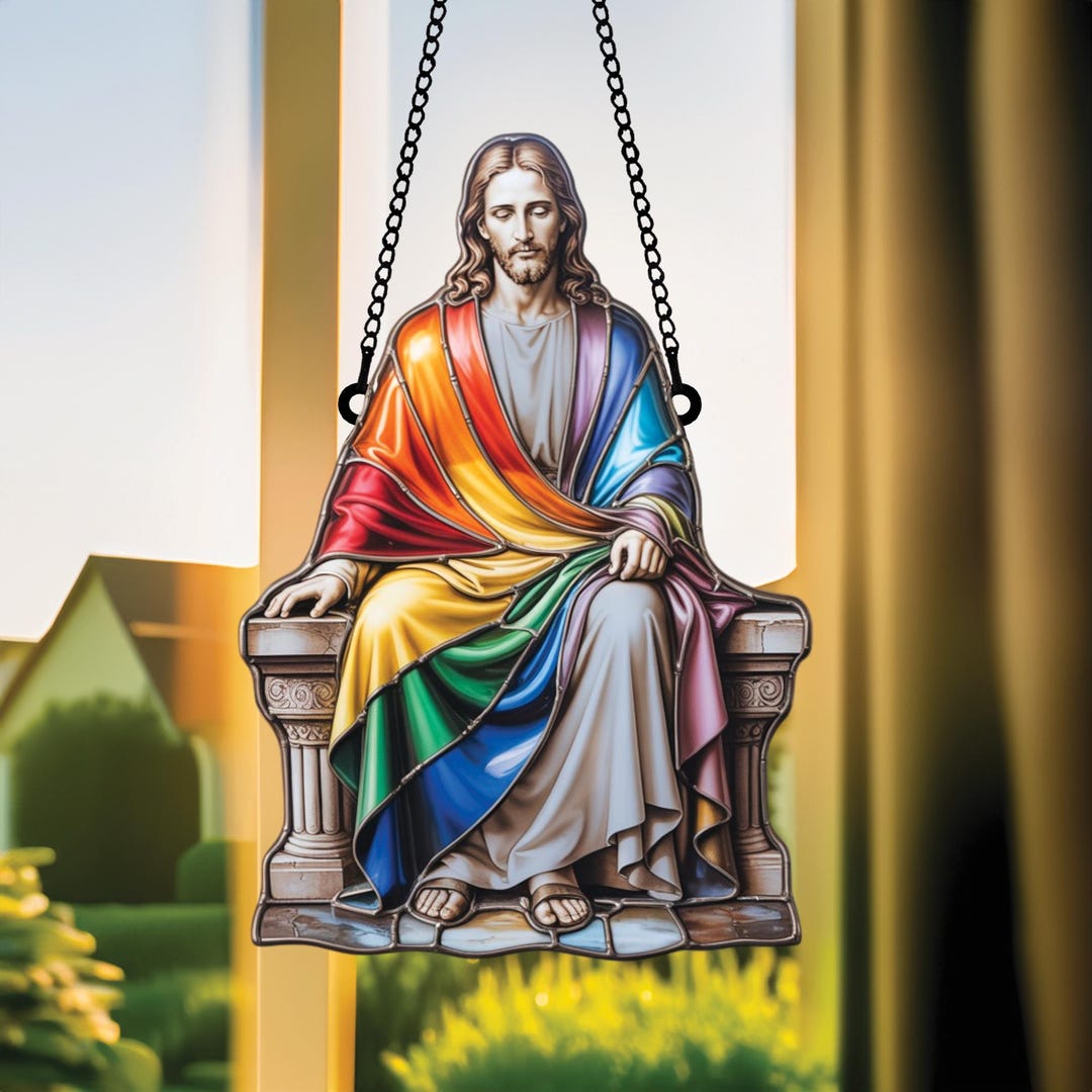 Jesus Pride Acrylic Suncatcher – LGBTQ Rainbow Robe Window Hanging ...