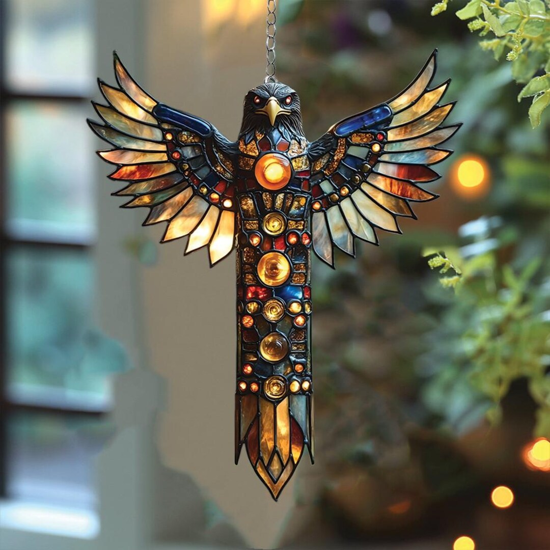 Celestial Eagle Suncatcher, Acrylic Window Hanging With Planet Gems and ...
