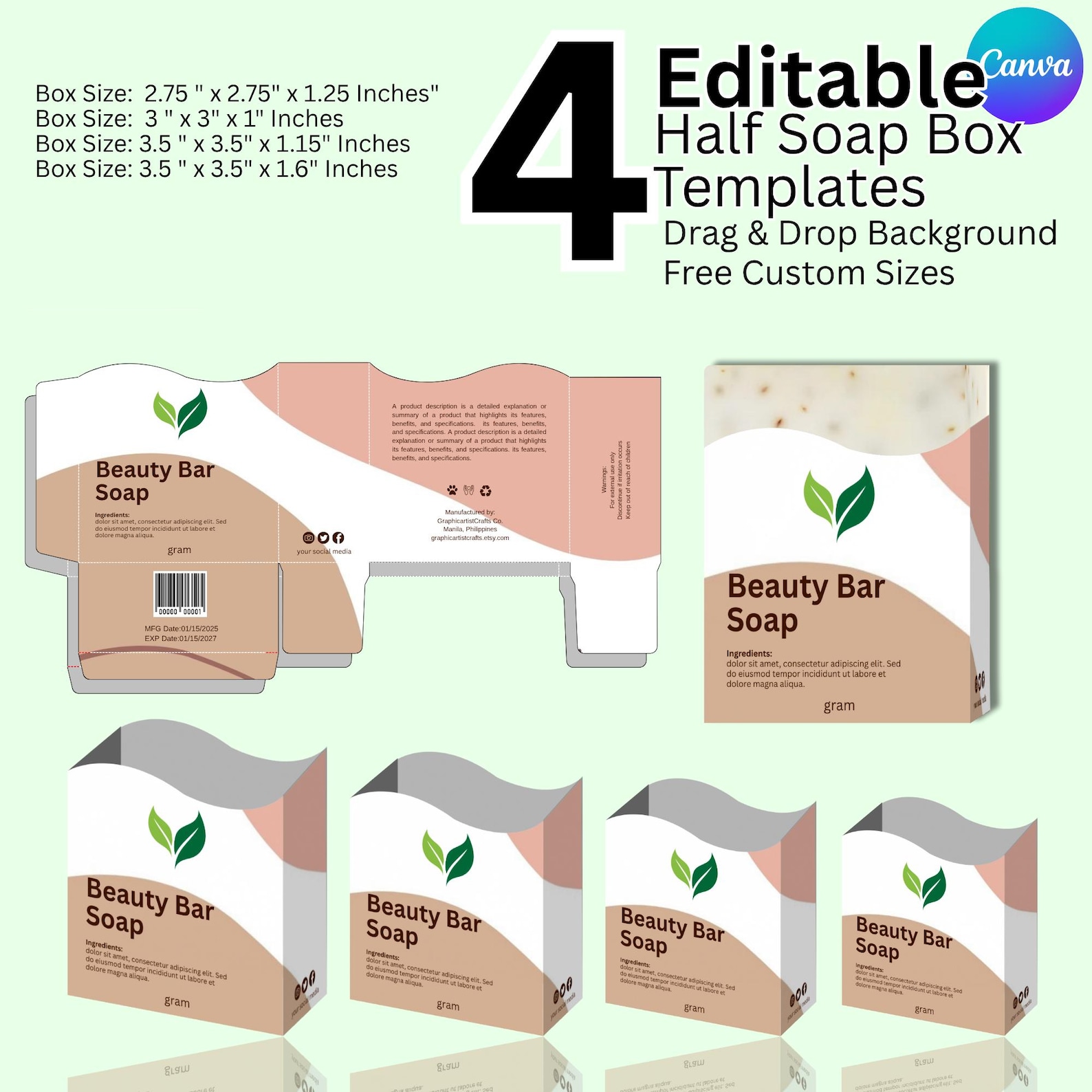Editable Half Soap Box Template for Canva, Printable Half Soap ...