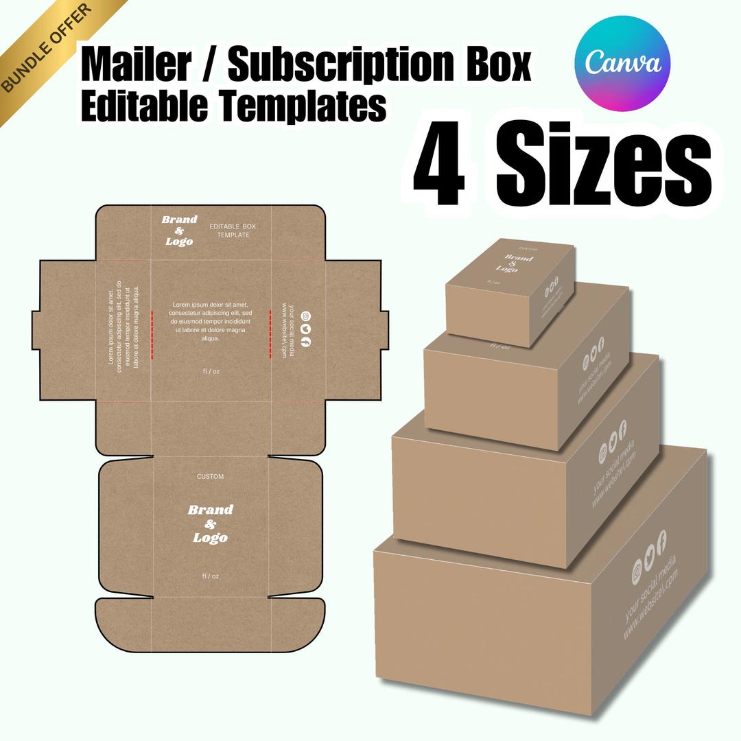 Editable Mailer Box Design for Canva | Printable Subscription Box ...