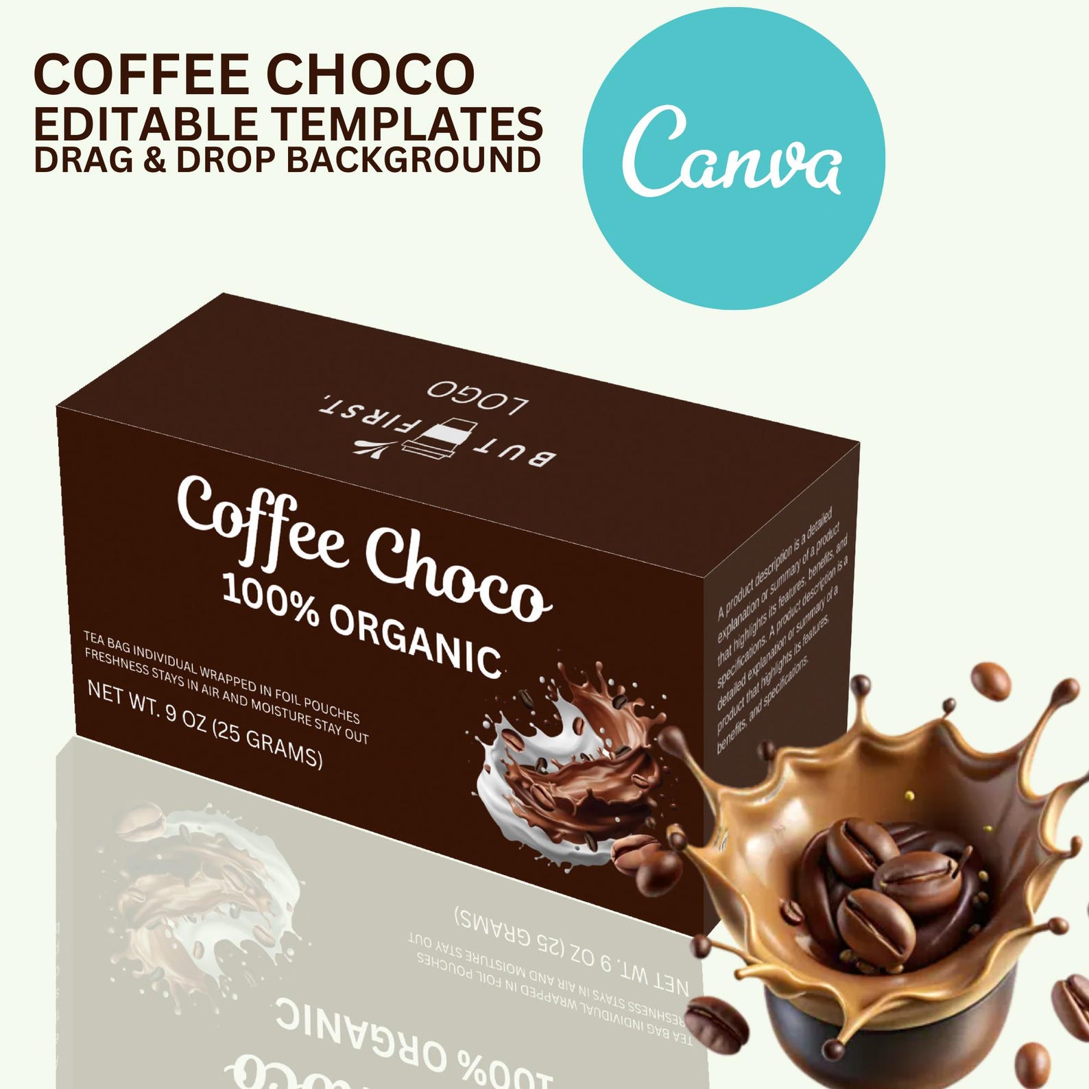 Editable Coffee Box Template Canva, Printable Product Packaging, Custom ...