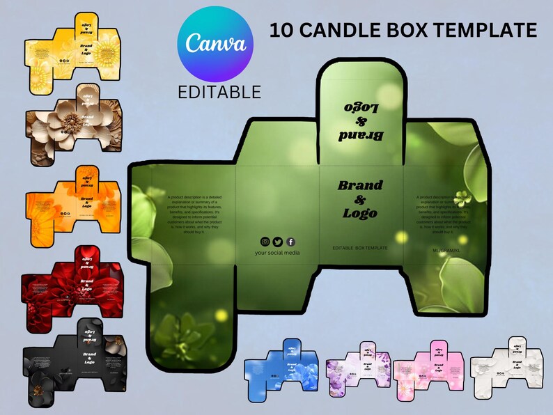 Bundle Editable Candle Box Template | Custom Candle Packaging | Small ...