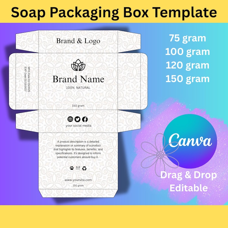 Editable Soap Box Template for Canva – Printable Soap Packaging Design ...