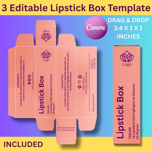 Editable Lipstick Box Template for Canva – Printable Custom Lipstick ...