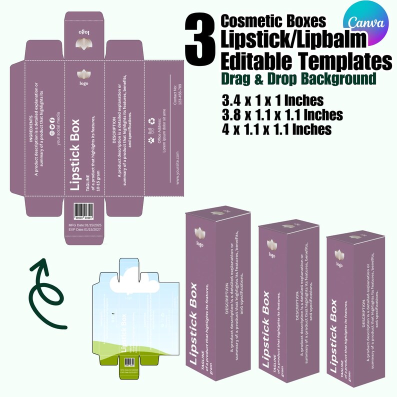 Editable Cosmetic Box Canva Templates for Product Packaging, Printable ...