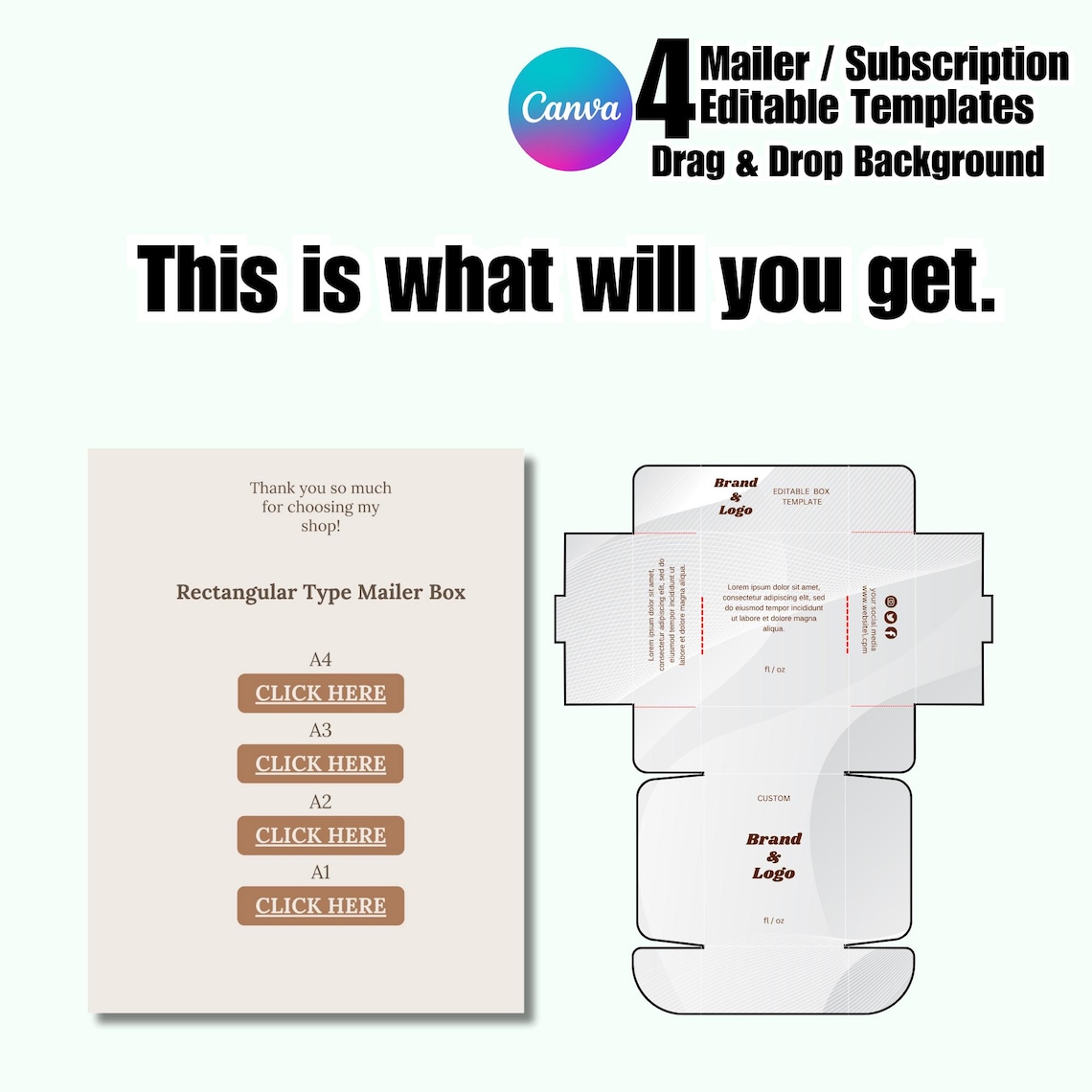 Editable Rectangular Mailer Box Template for Canva, Custom Subscription ...