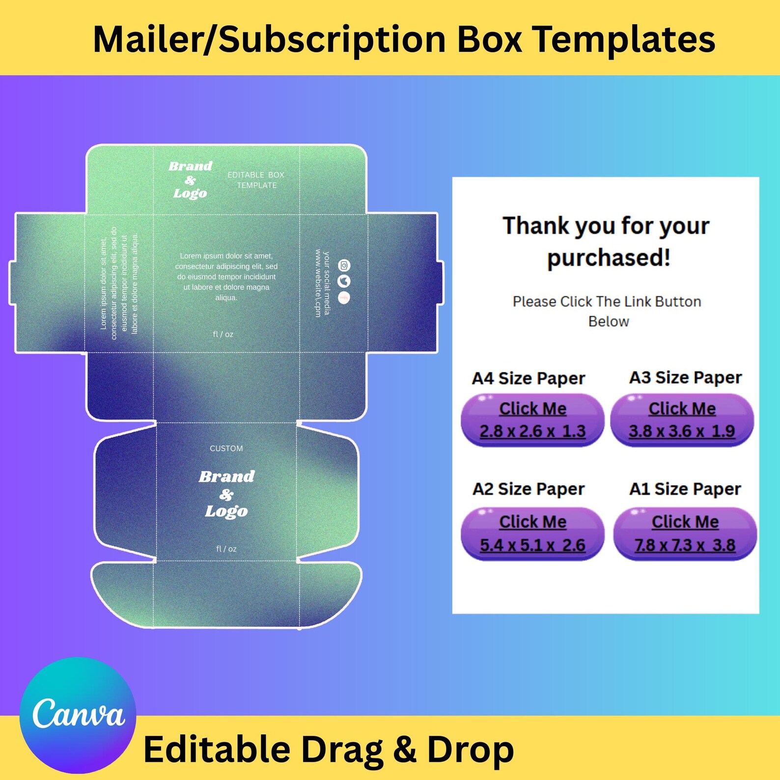 Editable Mailer Box Design for Canva | Printable Subscription Box Template | Custom Mailer Box ...