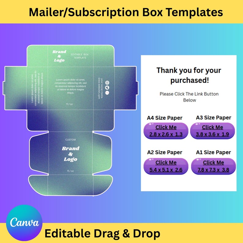Editable Mailer Box Design for Canva | Printable Subscription Box Template | Custom Mailer Box ...