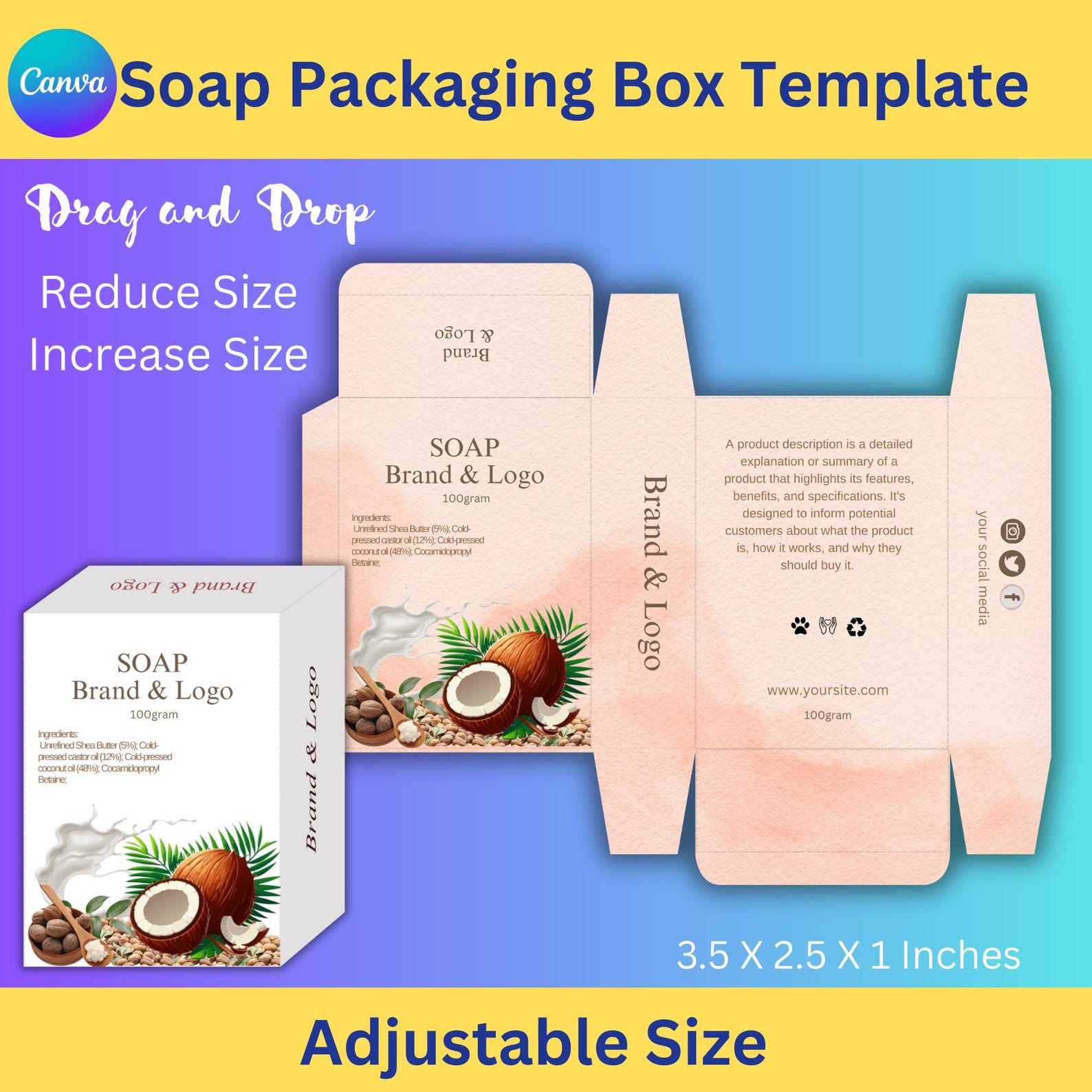Soap Packaging Box Template Editable in Canva, Modern Soap Packaging ...