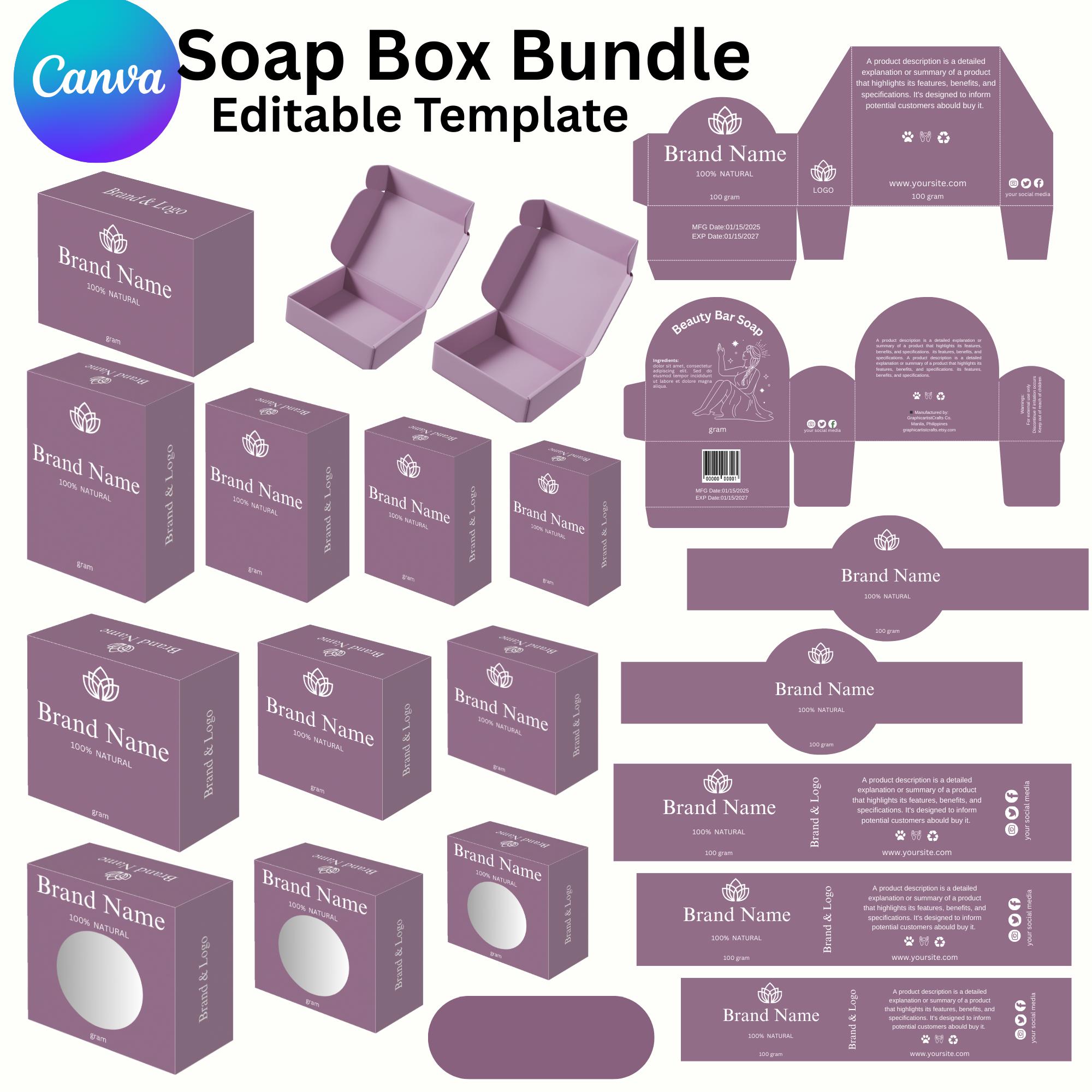 Soap Packaging Templates for Canva, Editable Soap Box Templates, Custom ...