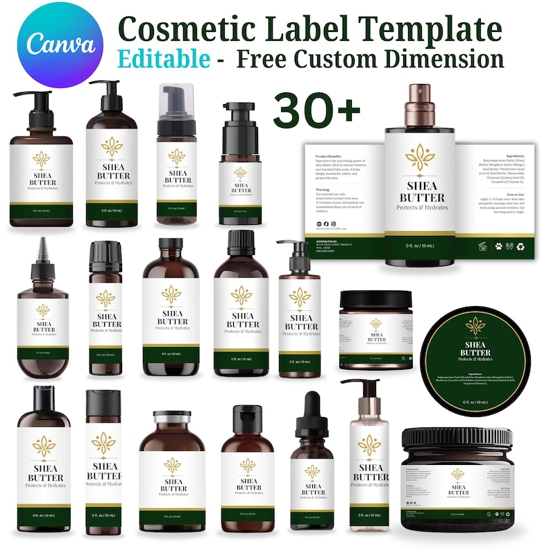 Shea Butter Label Template Canva Editable | Cosmetic Product Label ...