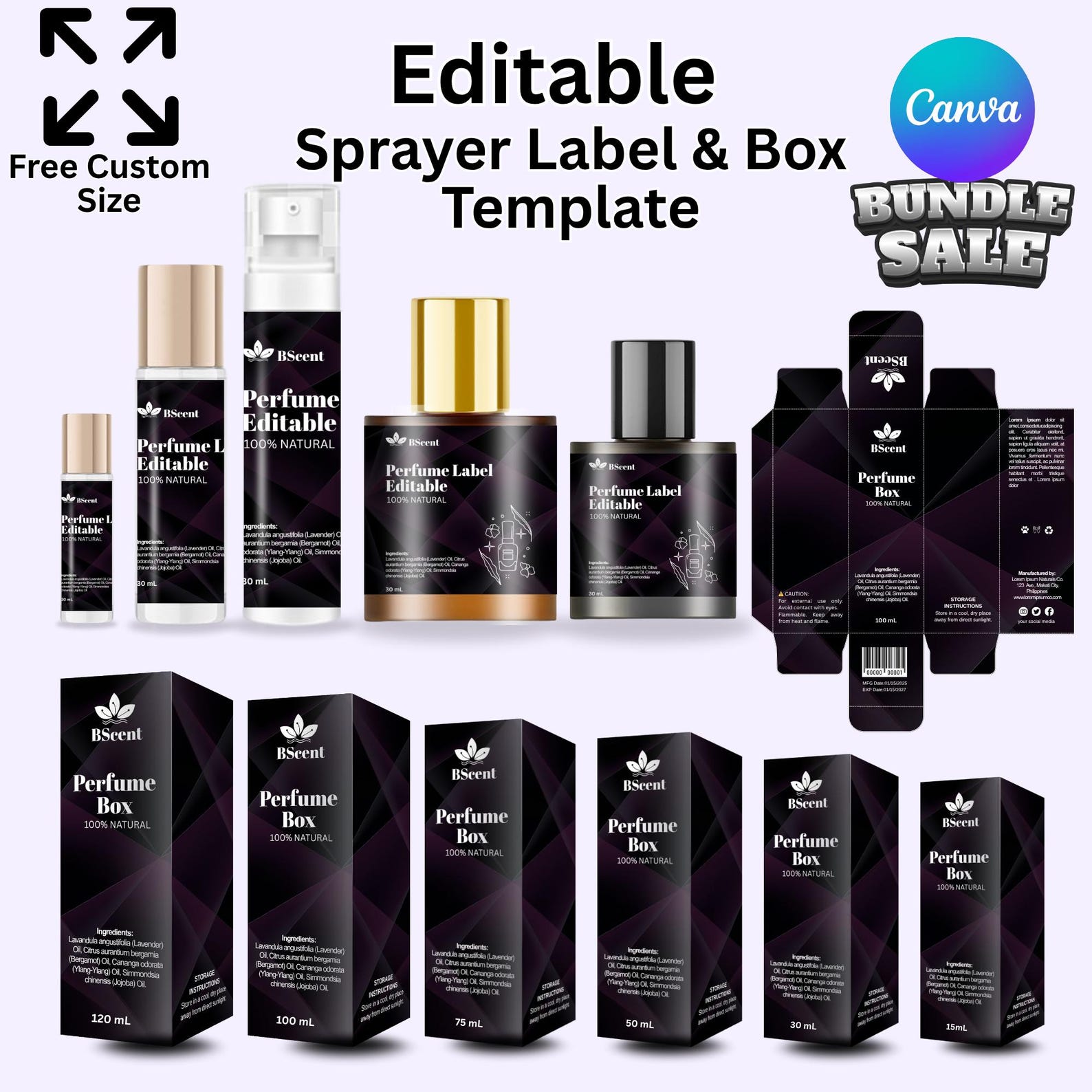Editable Perfume Label & Box Templates, Canva Template for Spray ...