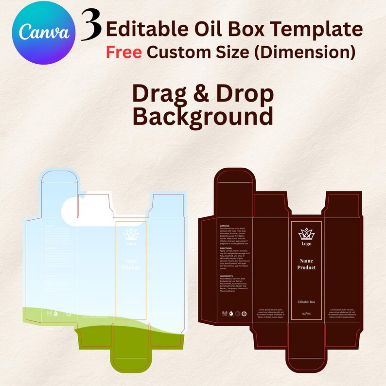 Essential Oil Box Template for Canva, Editable Dropper Bottle Packaging ...
