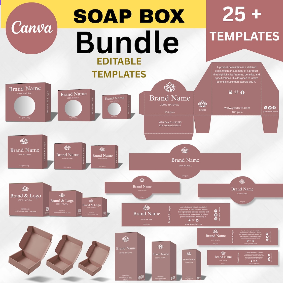 Soap Packaging Box Template for Canva, Editable Soap Packaging Template ...