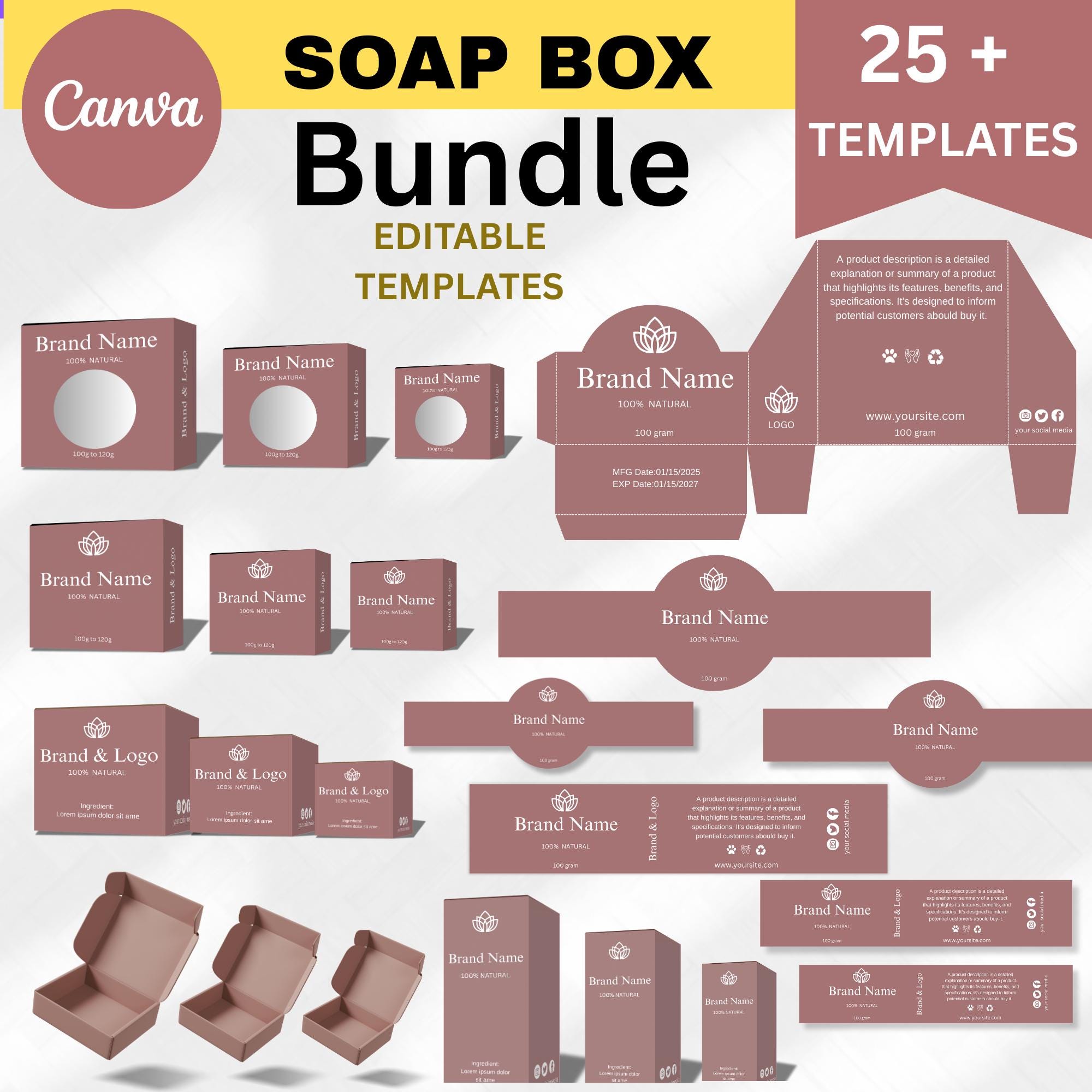 Soap Packaging Templates for Canva, Editable Soap Box Templates, Custom ...
