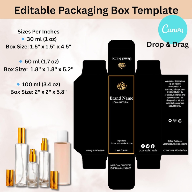 Editable Product Packaging Box Template for Branding, Cosmetic ...