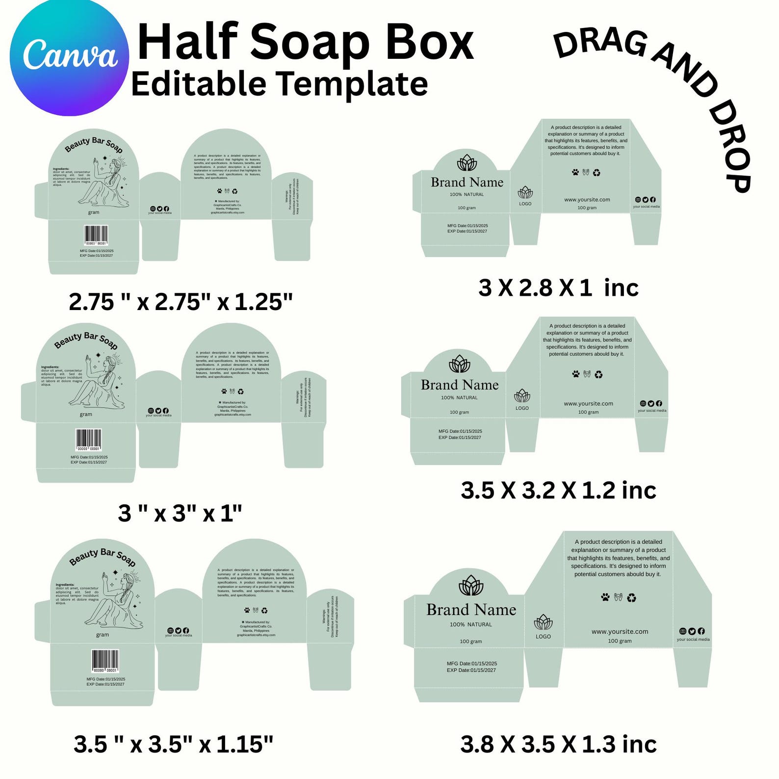 Soap Box Templates for Canva, Editable Soap Packaging Templates, Custom ...