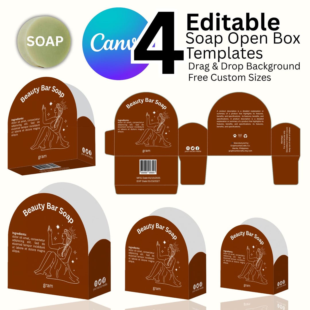 Editable Open Soap Box Template for Canva, Custom Half Soap Box Design ...