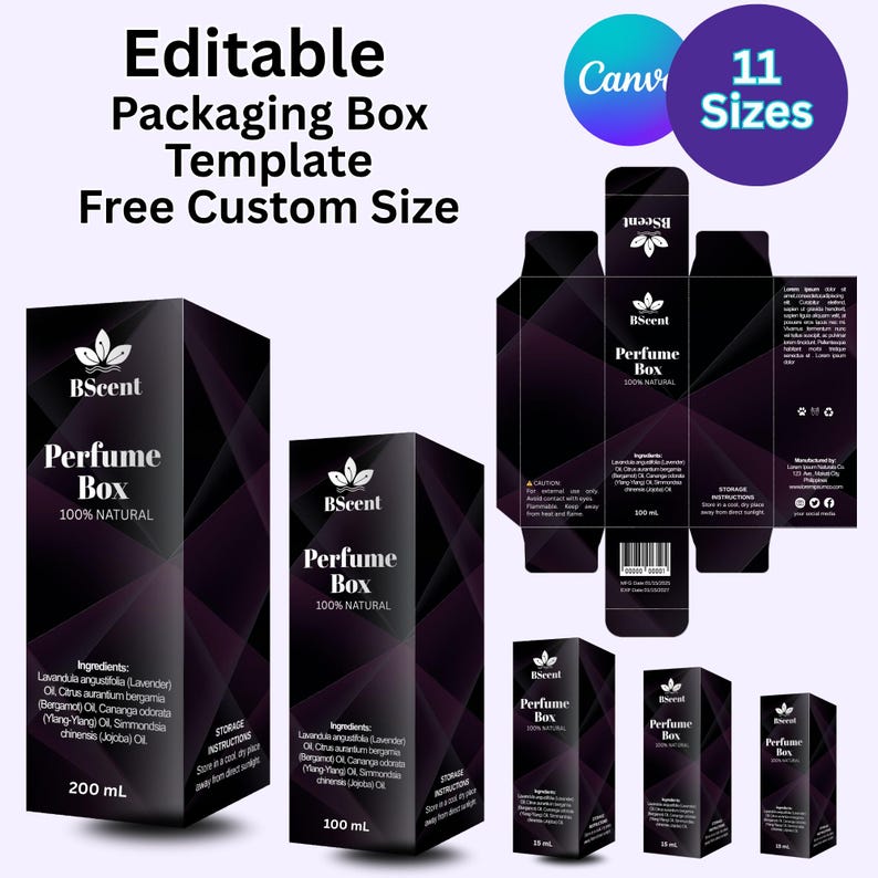 Editable Perfume Label & Box Templates, Canva Template for Spray ...