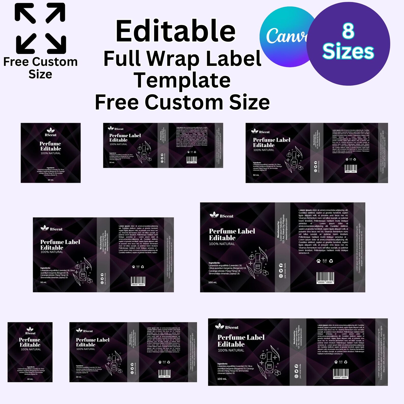 Editable Perfume Label & Box Templates, Canva Template for Spray ...