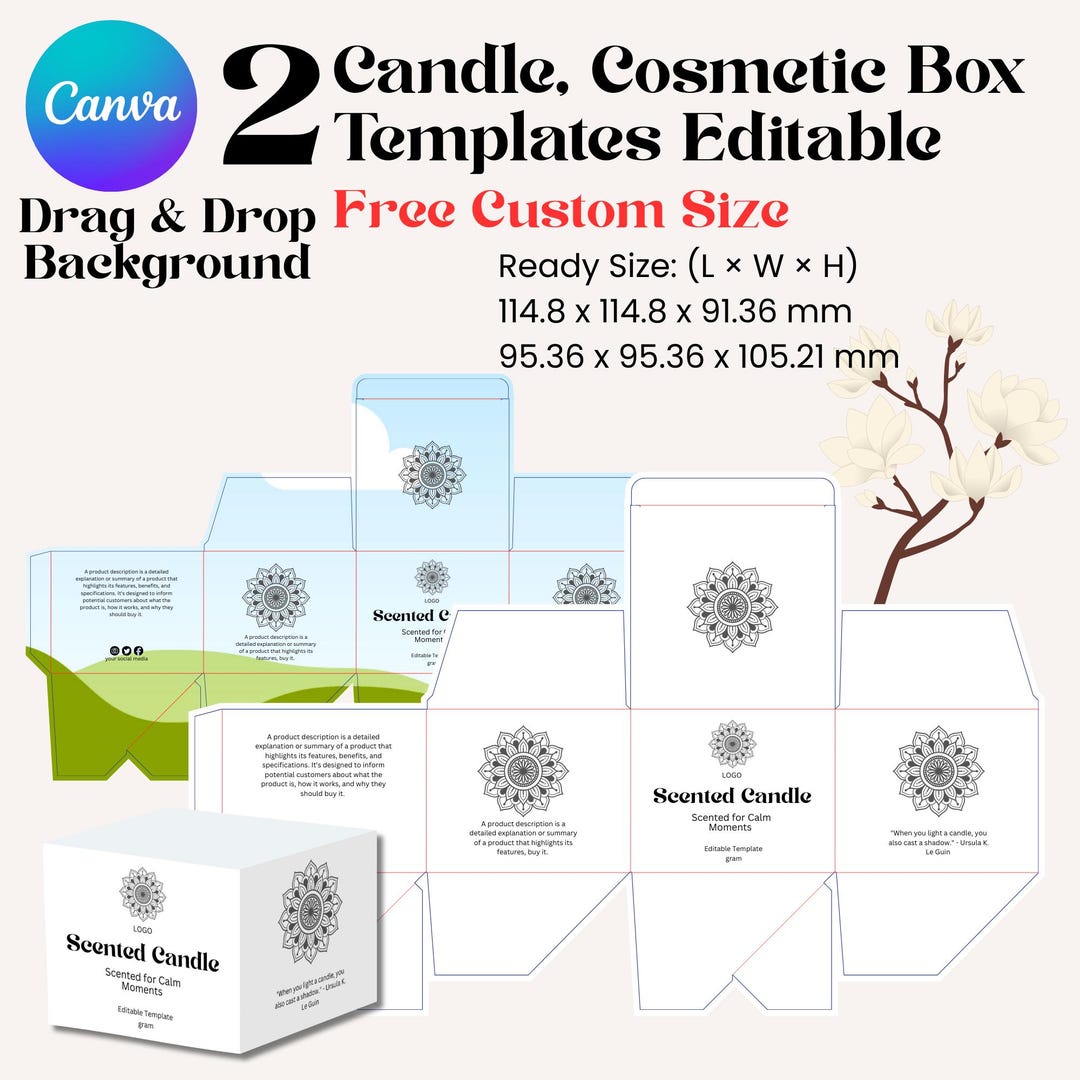 Crash Lock Box Packaging Template, Editable Candle & Cosmetic Box for ...