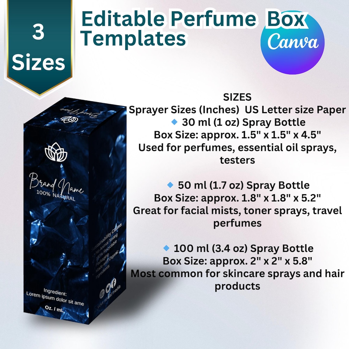 Editable Product Box Template for Canva, Custom Perfume Packaging Box ...