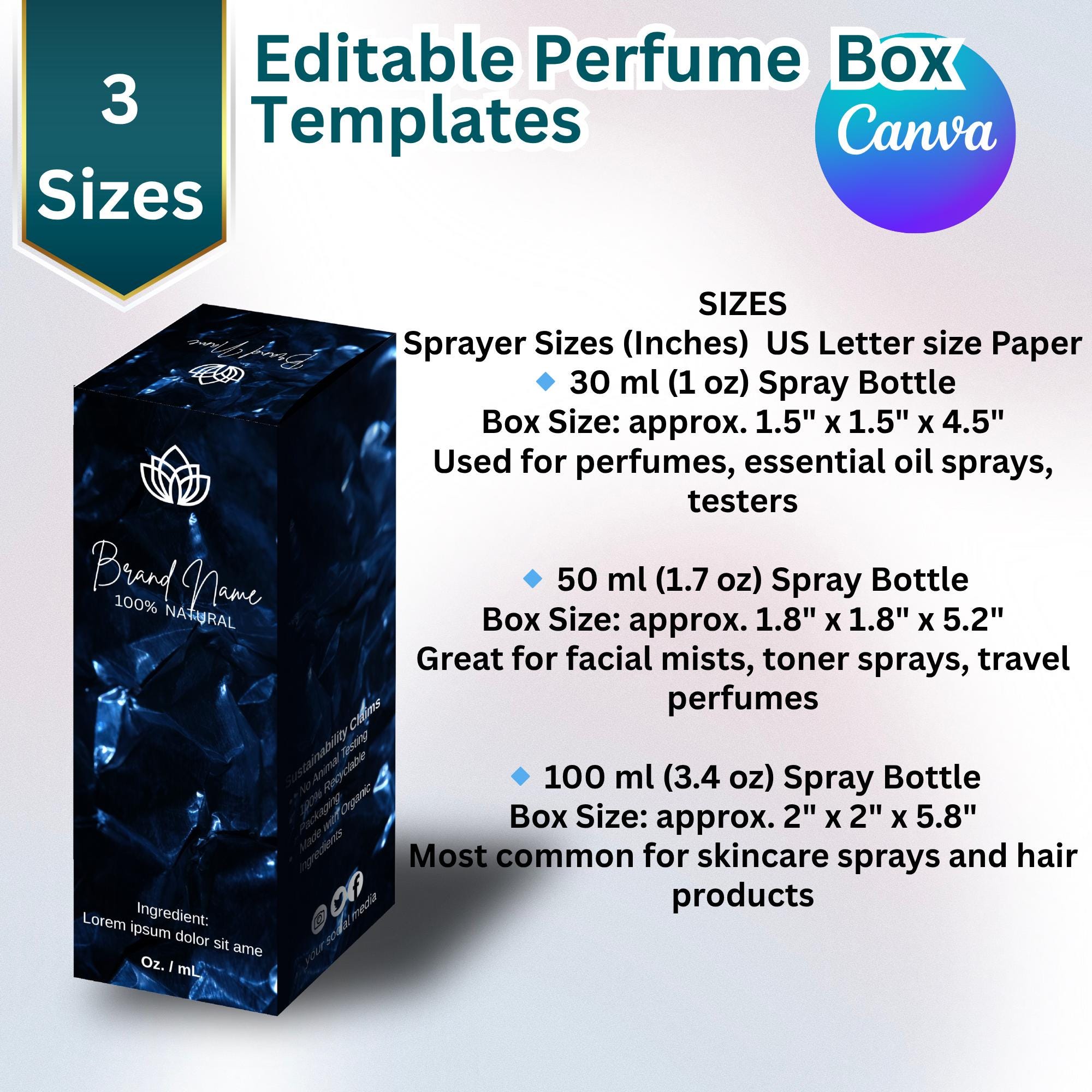 Editable Product Box Template for Canva, Custom Perfume Packaging Box ...