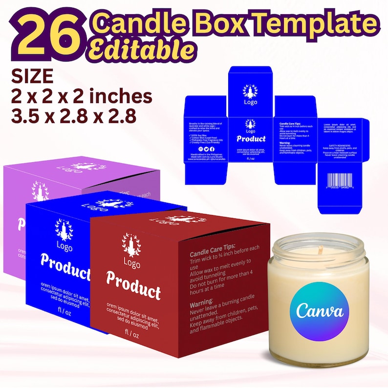 Editable Candle Packaging Box Templates for Canva, Custom DIY Candle ...