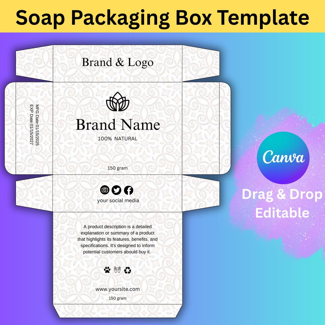 Editable Soap Box Template for Canva – Printable Soap Packaging Design ...