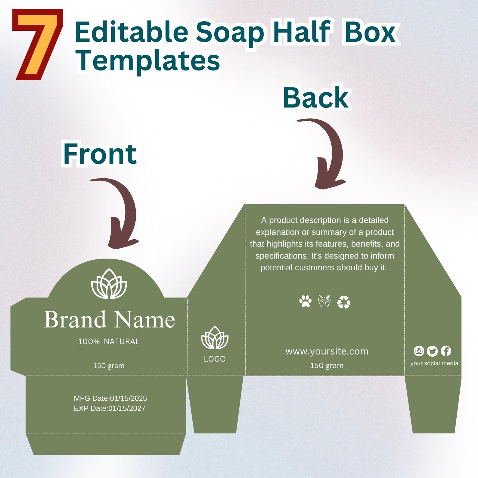 Editable Soap Bar Half Box Template Bundle for Canva, Custom Soap Box ...
